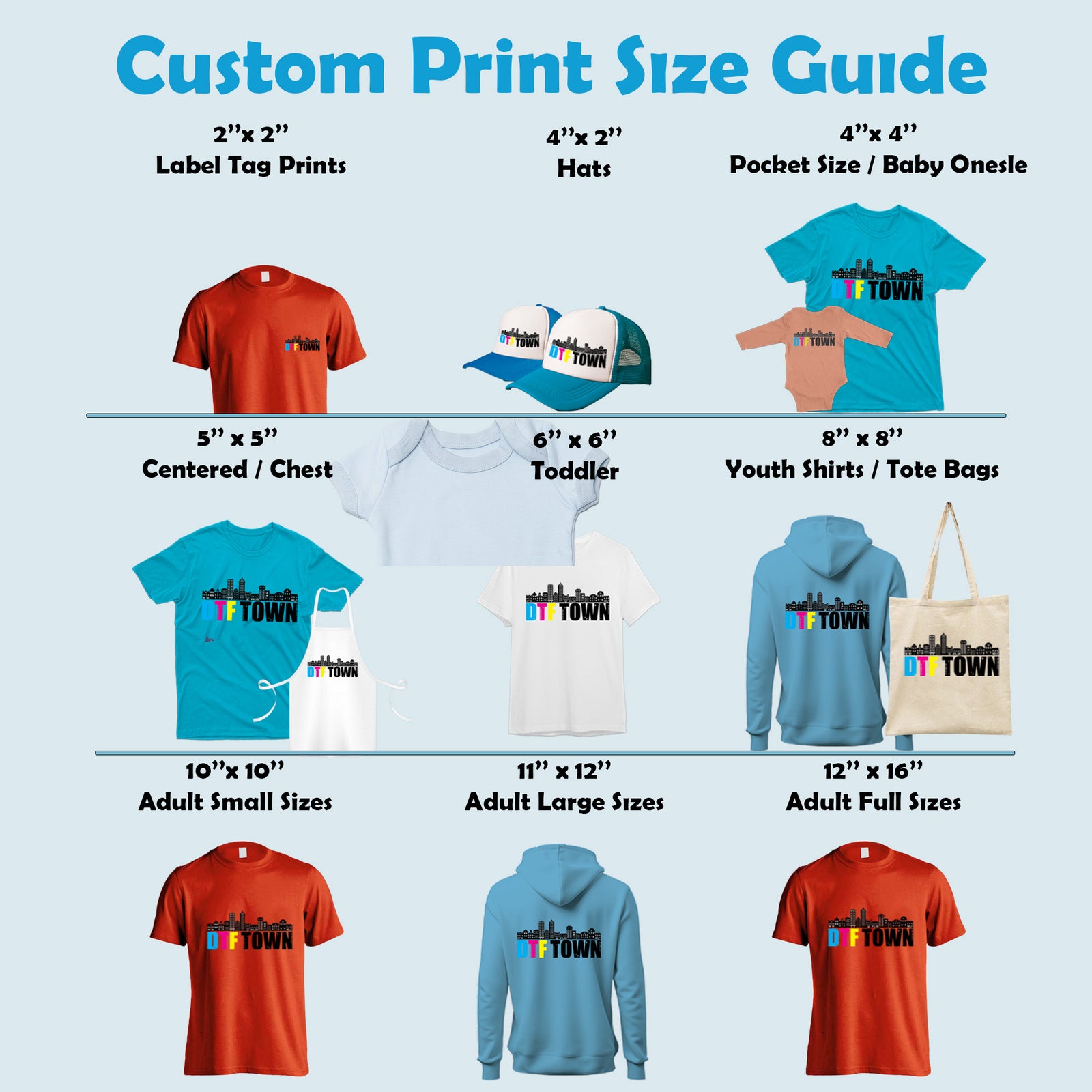 Custom DTF Transfers by Size – DTF TOWN